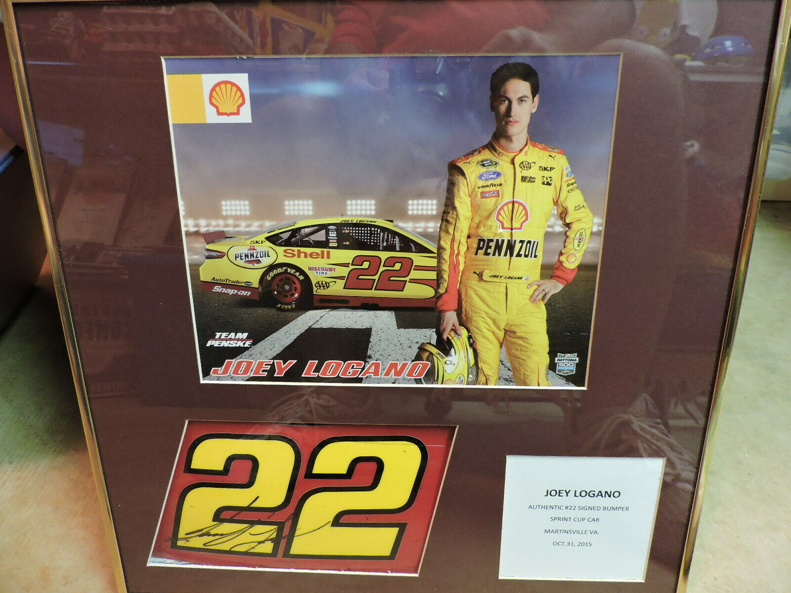 Joey Logano NASCAR Autographed / Signed Race used Bumber #22 2015 ...