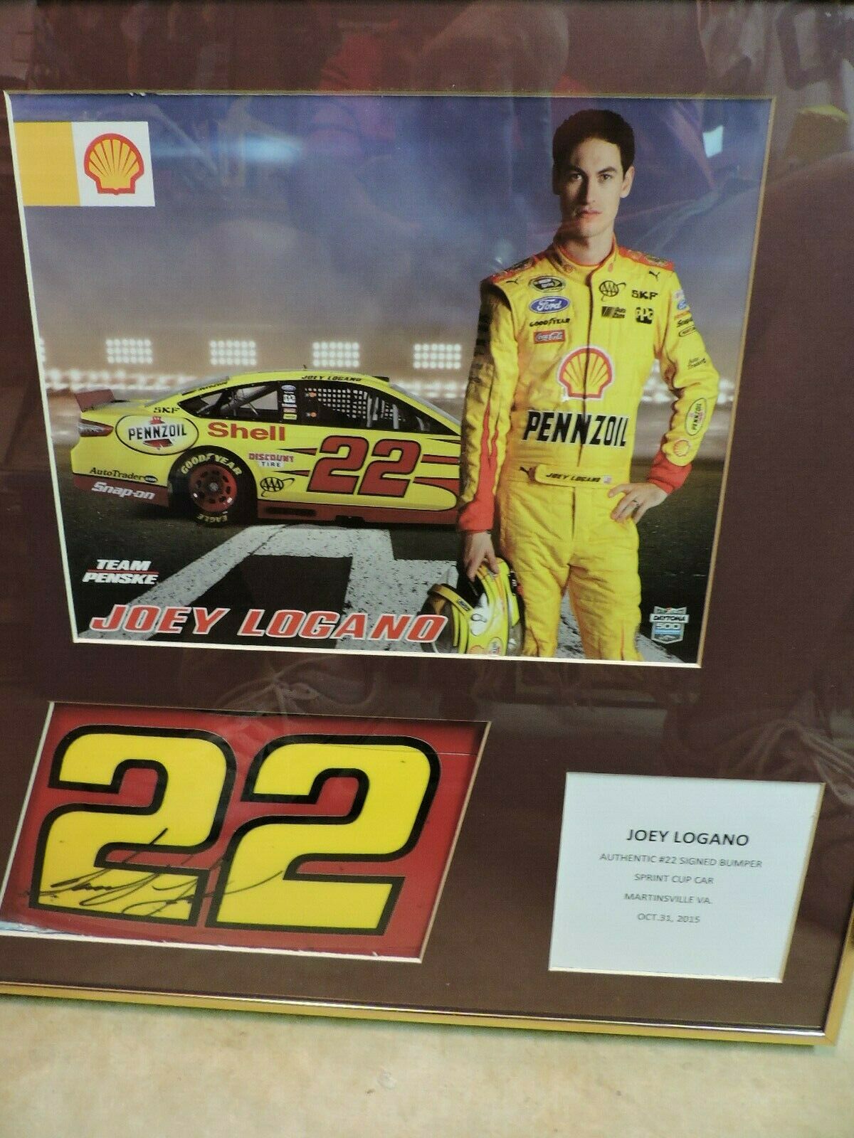 Joey Logano NASCAR Autographed / Signed Race used Bumber #22 2015 ...