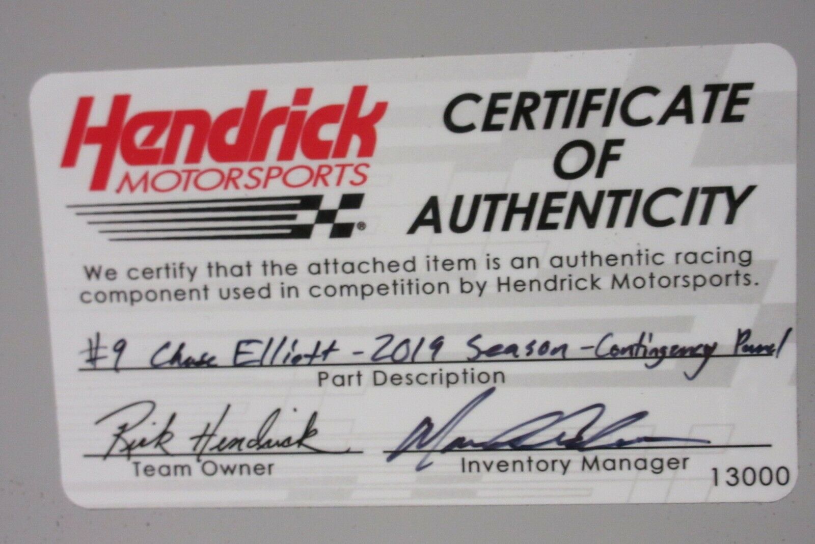 Chase Elliott - #9 NASCAR Contingency Panel - Hendrick Motorsports ...