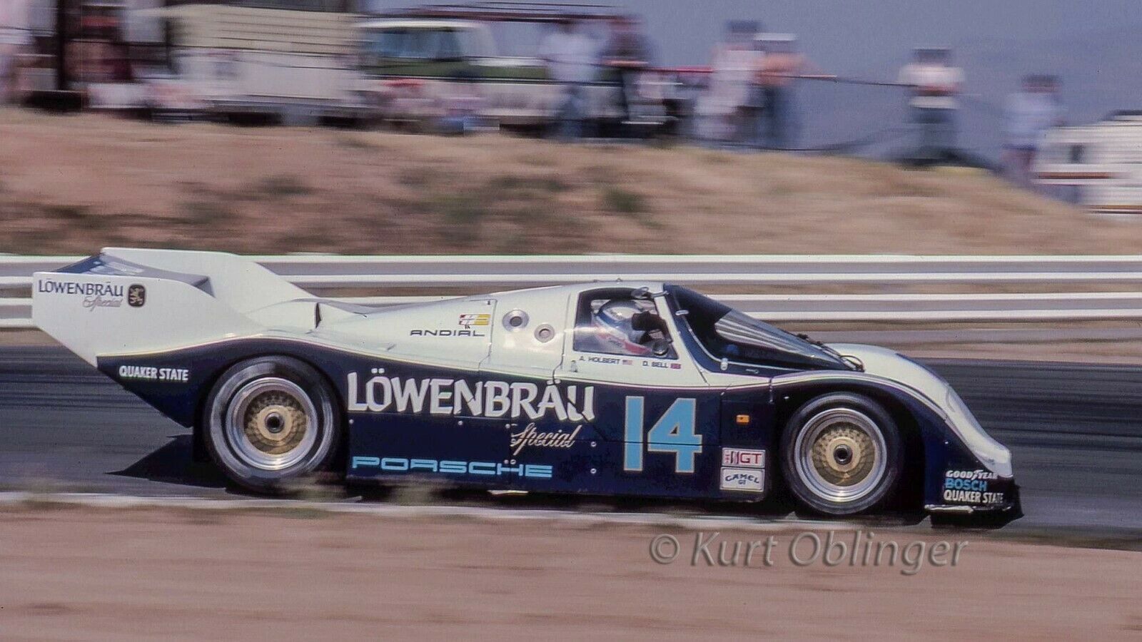 DEREK BELL, SIGNED,LOWENBRAU PORSCHE 962, HOLBERT RACING, RACE USED ...