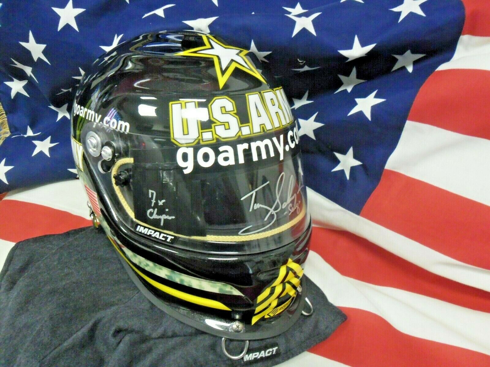 NHRA RACE USED TONY SCHUMACHER ARMY HELMET AUTOGRAPHED X7 CHAMP SARGE ...