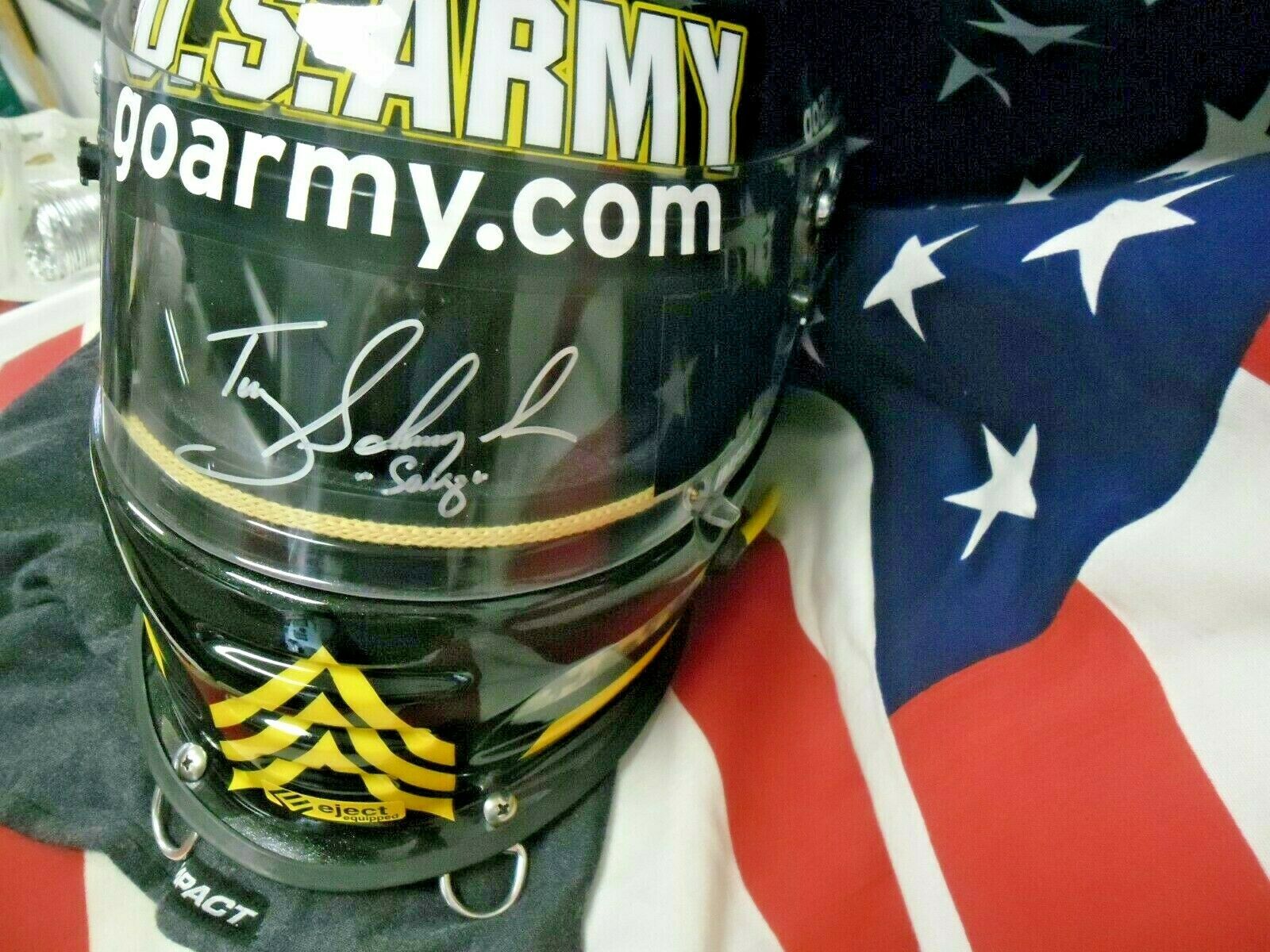 NHRA RACE USED TONY SCHUMACHER ARMY HELMET AUTOGRAPHED X7 CHAMP SARGE ...