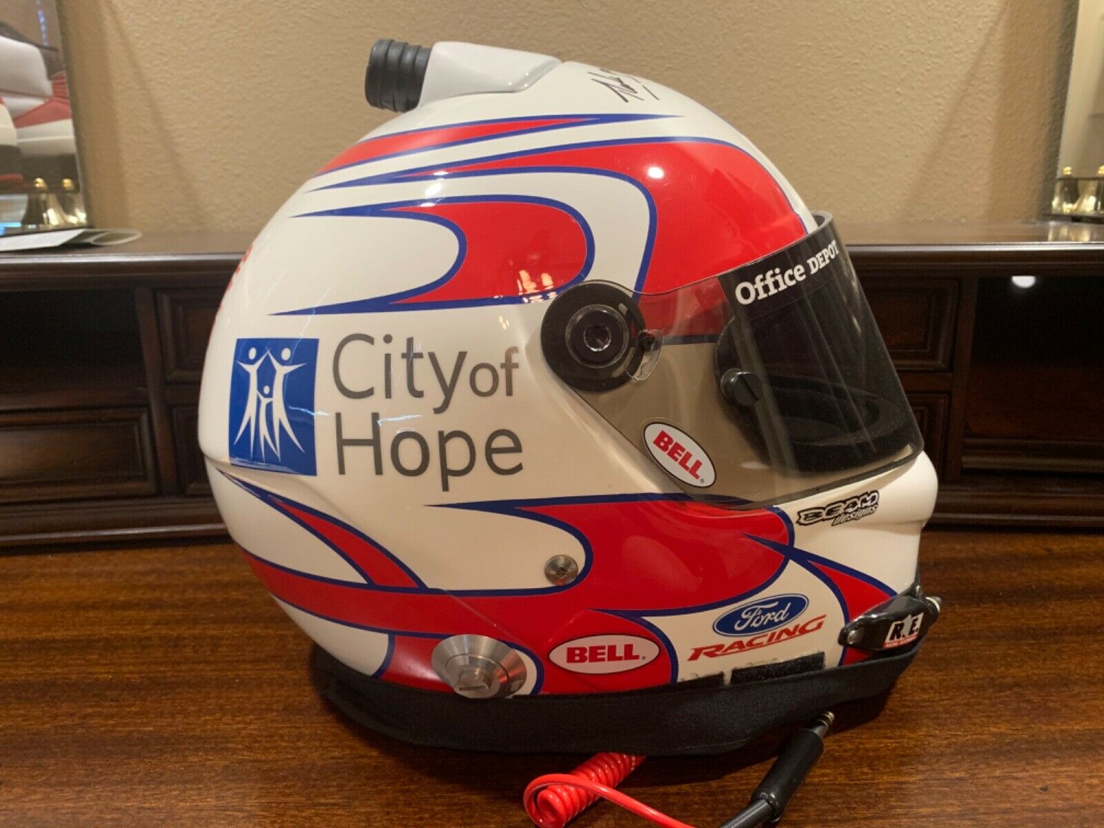 Signed Carl Edwards NASCAR Race Used Office Depot Helmet - Race Used 360